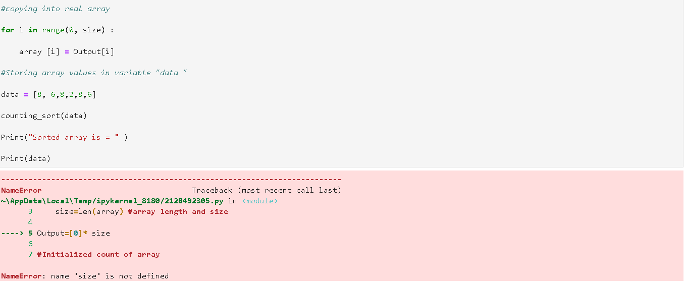 Solved [5]: def counting_sort(array): size=len(array) #array | Chegg.com