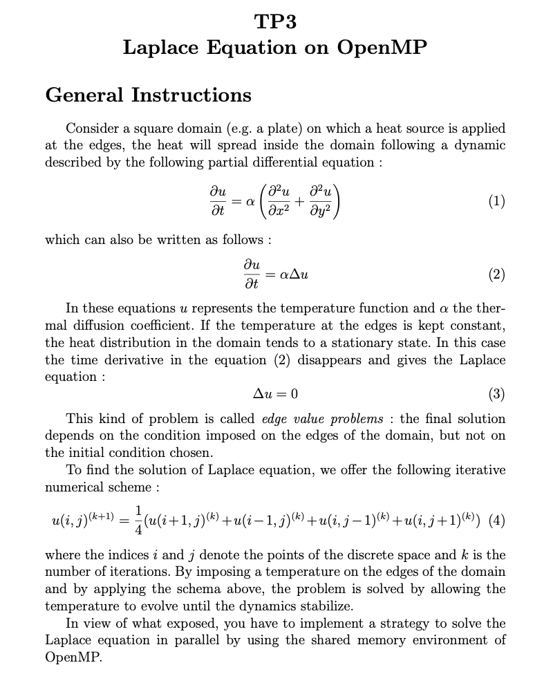TP3 Laplace Equation on OpenMP General Instructions | Chegg.com