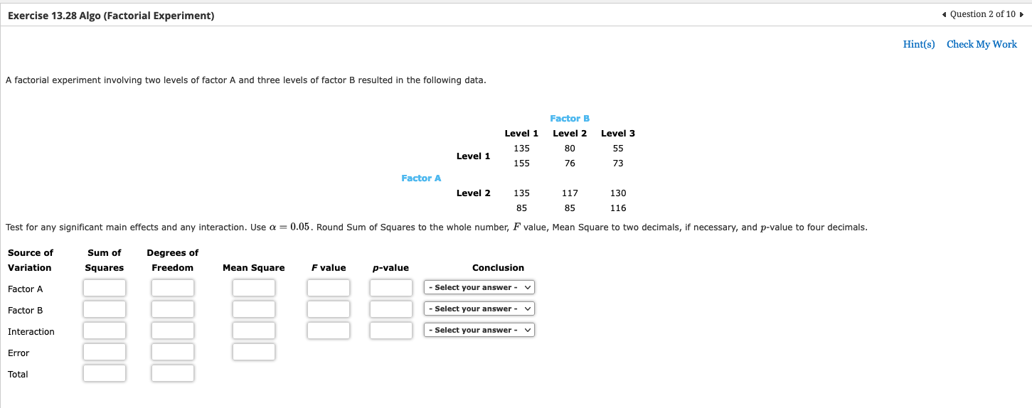 Solved Exercise 13.28 Algo (Factorial Experiment) Question 2 | Chegg.com