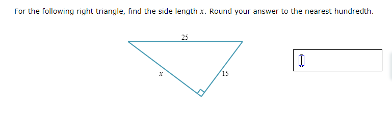 Solved For the following right triangle, find the side | Chegg.com