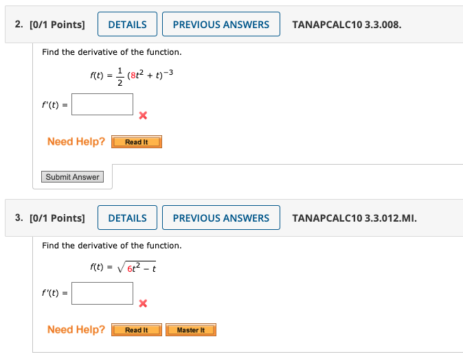 Solved Find the derivative of the function. f(t)=21(8t2+t)−3 | Chegg.com