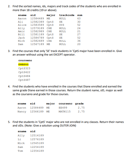 Solved Consider the following tables: "courseno" includes a | Chegg.com