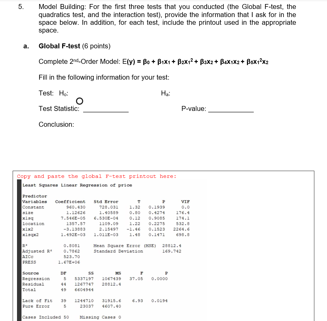 [Solved]: 5. Model Building: For the first three tests that