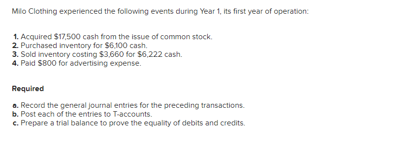 Solved Milo Clothing experienced the following events during | Chegg.com Solved Milo Clothing experienced the following events during | Chegg.com