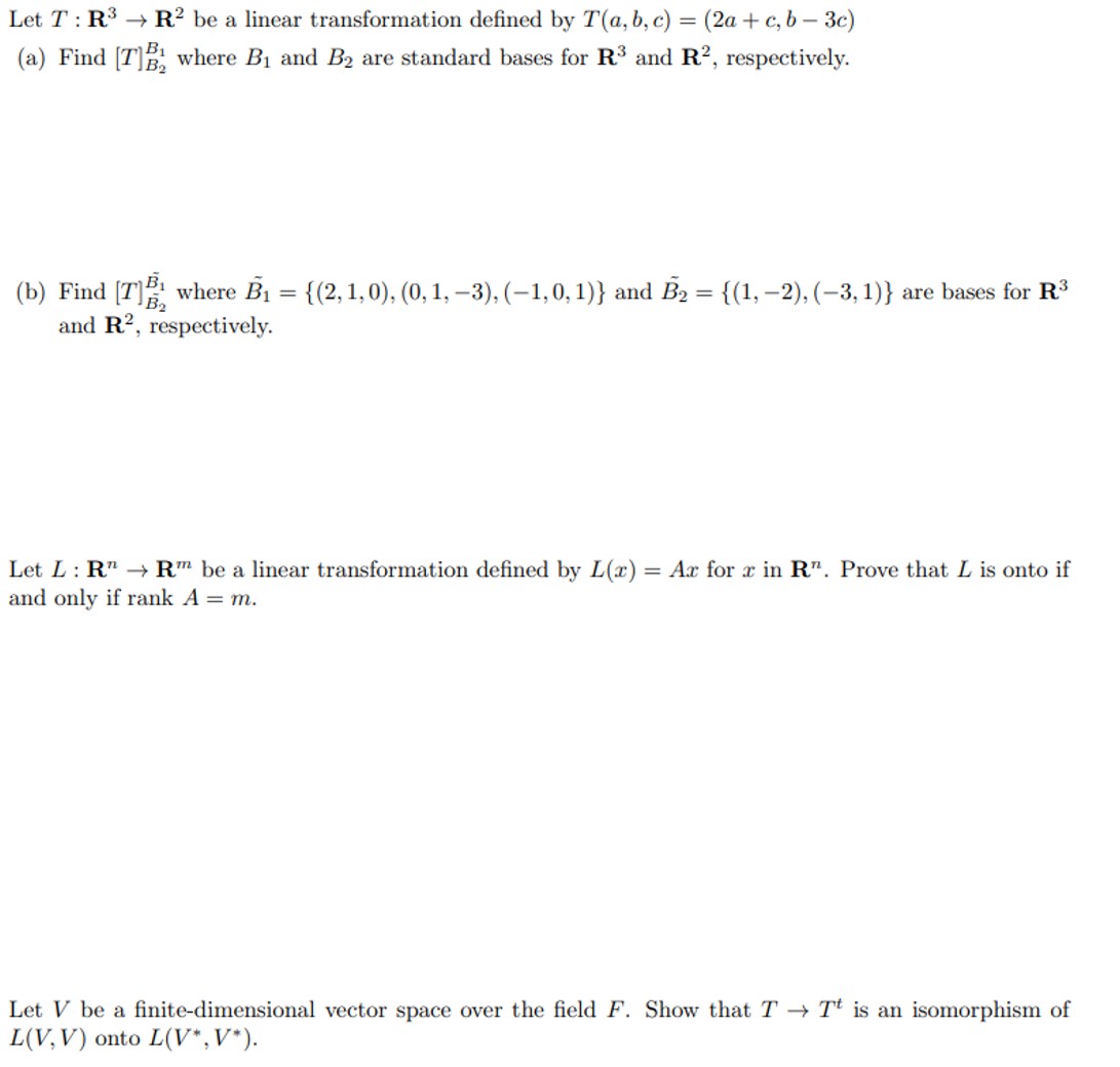 Solved Let T:R3→R2 ﻿be a linear transformation defined by | Chegg.com