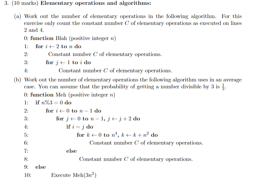 Solved (a) Work out the number of elementary operations in | Chegg.com