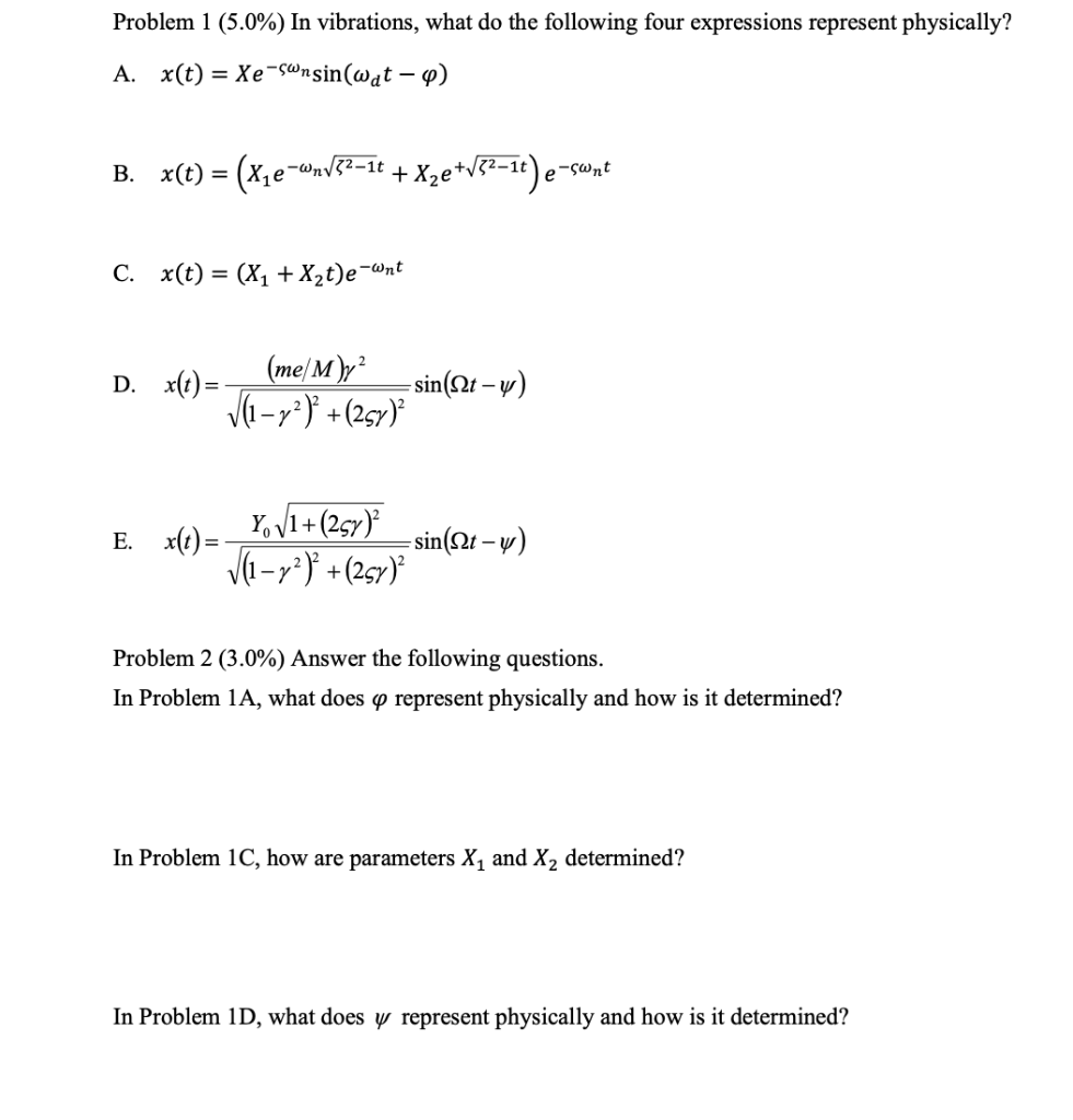 Solved Problem 1 (5.0%) In vibrations, what do the following | Chegg.com