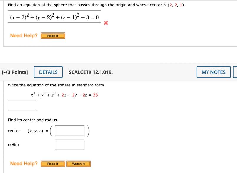 Solved Find an equation of the sphere that passes through | Chegg.com