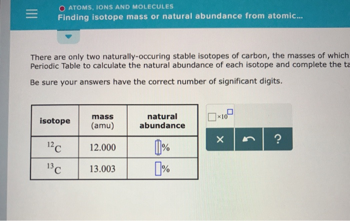 Solved O ATOMS, IONS AND MOLECULES -Finding isotope mass or | Chegg.com