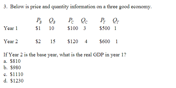Solved Below is price and quantity information on a three | Chegg.com