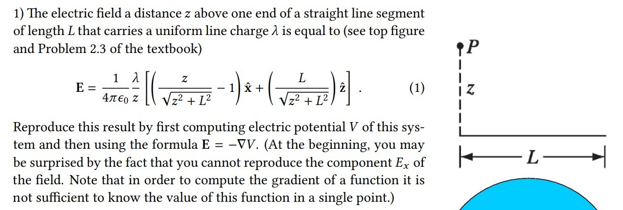 Solved 1) The electric field a distance z above one end of a | Chegg.com