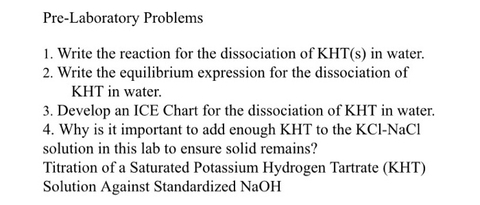 Solved Pre Laboratory Problems 1 Write The Reaction For The