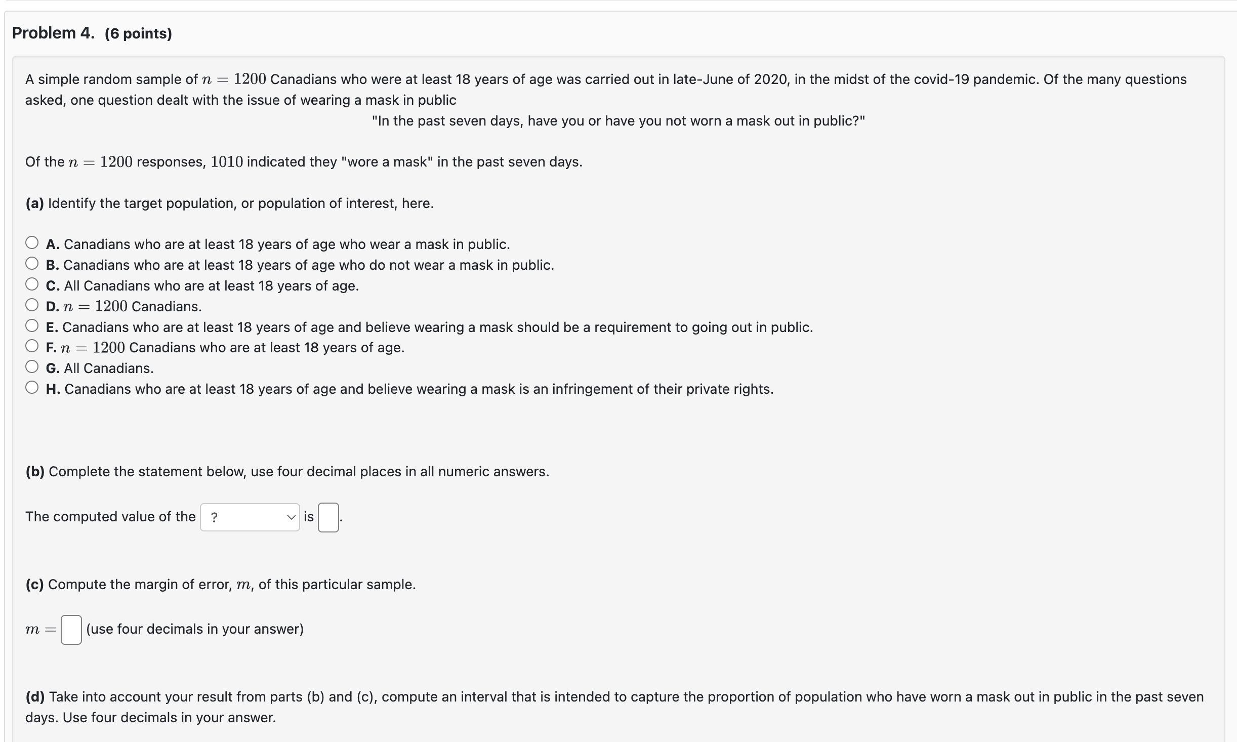 Solved Problem 4. (6 ﻿points)A simple random sample of \( | Chegg.com