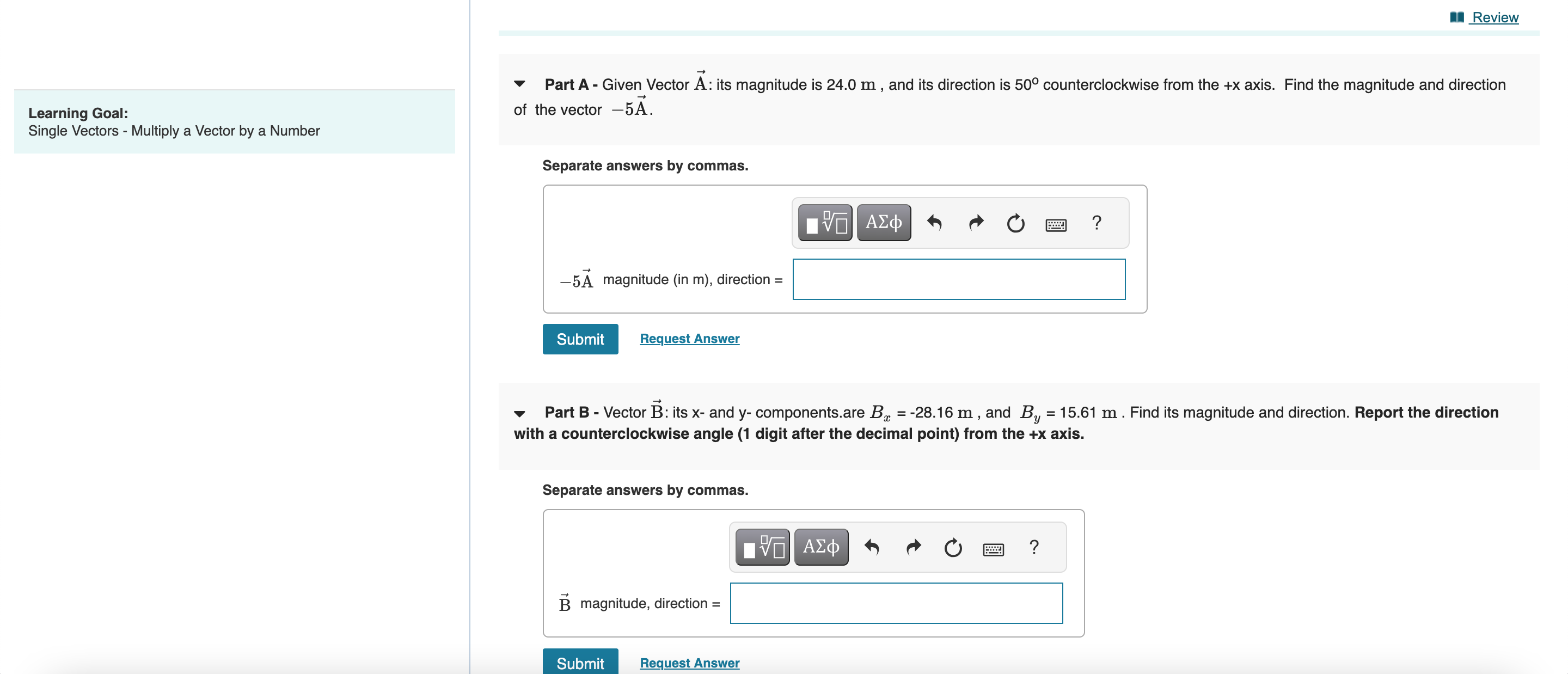 Solved Learning Goal: Single Vectors - Multiply a Vector by | Chegg.com