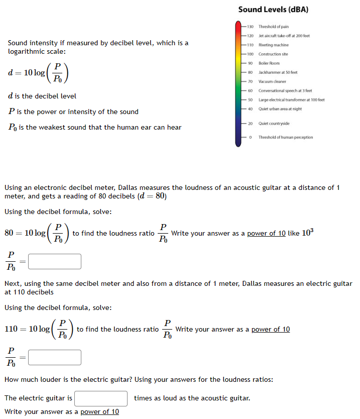 Solved Sound Levels (dBA) Sound intensity if measured by | Chegg.com