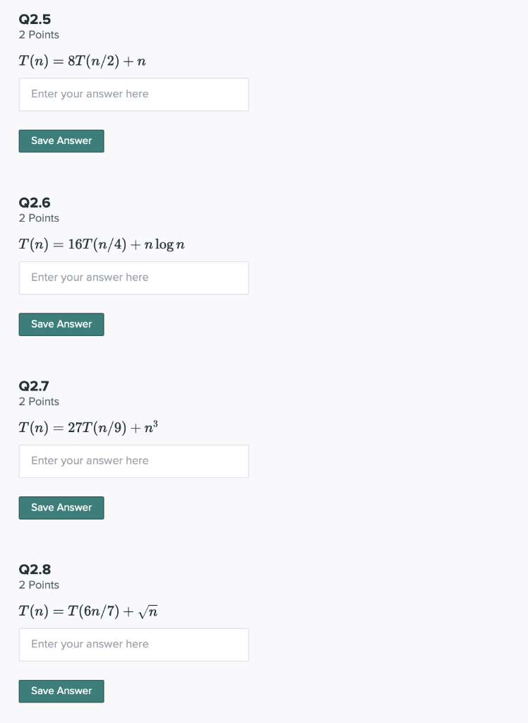 Solved Q2 Divide and Conquer: Recurrences 20 Points Give | Chegg.com