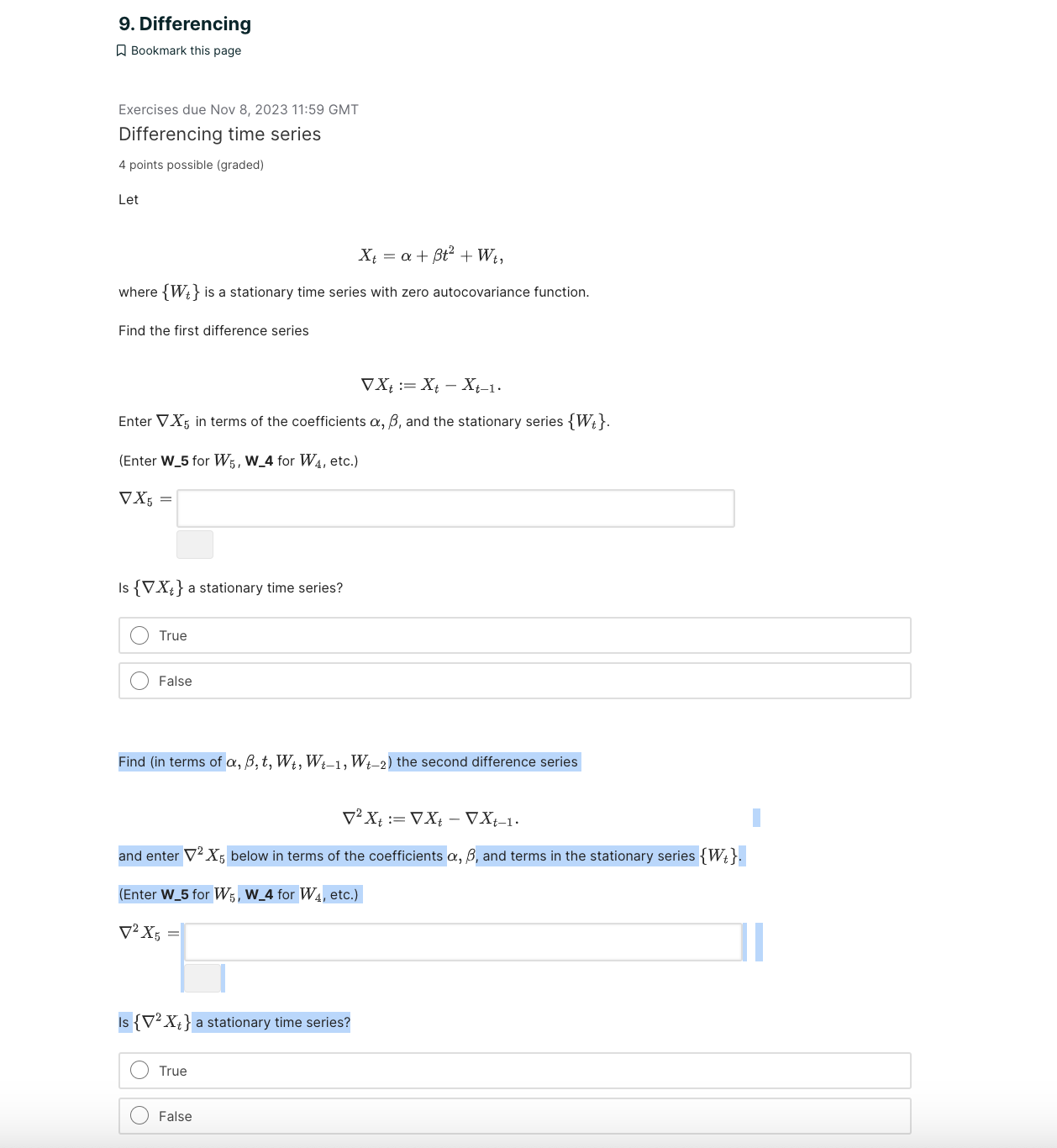 Solved Exercises due Nov 8, 2023 11:59 GMT Differencing time | Chegg.com