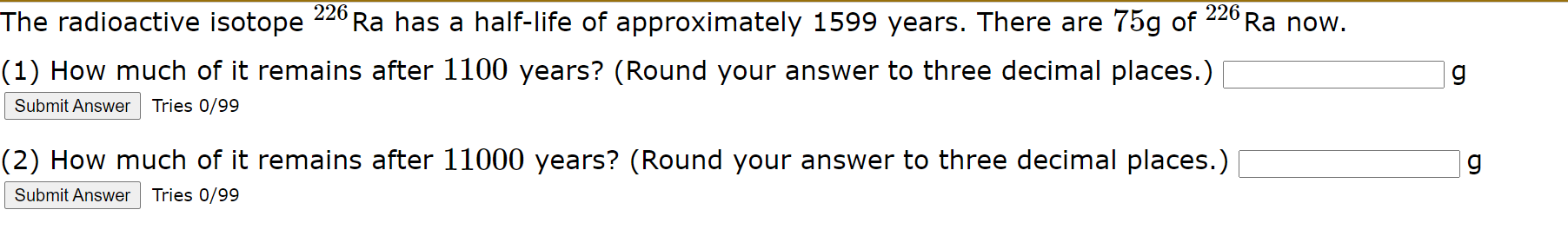 Solved 226 The radioactive isotope 226 Ra has a half-life of | Chegg.com