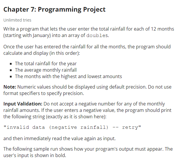 Solved Chapter 7: Programming Project Unlimited tries Write | Chegg.com