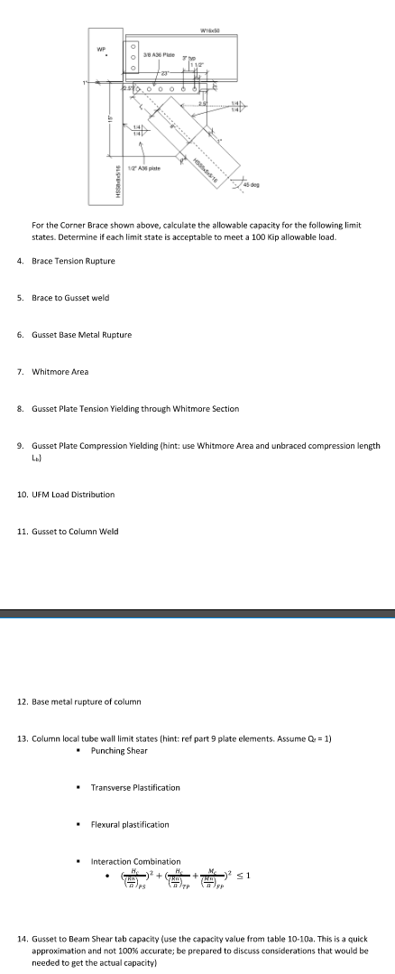 Solved For the Corner Brace shown above, calculate the | Chegg.com