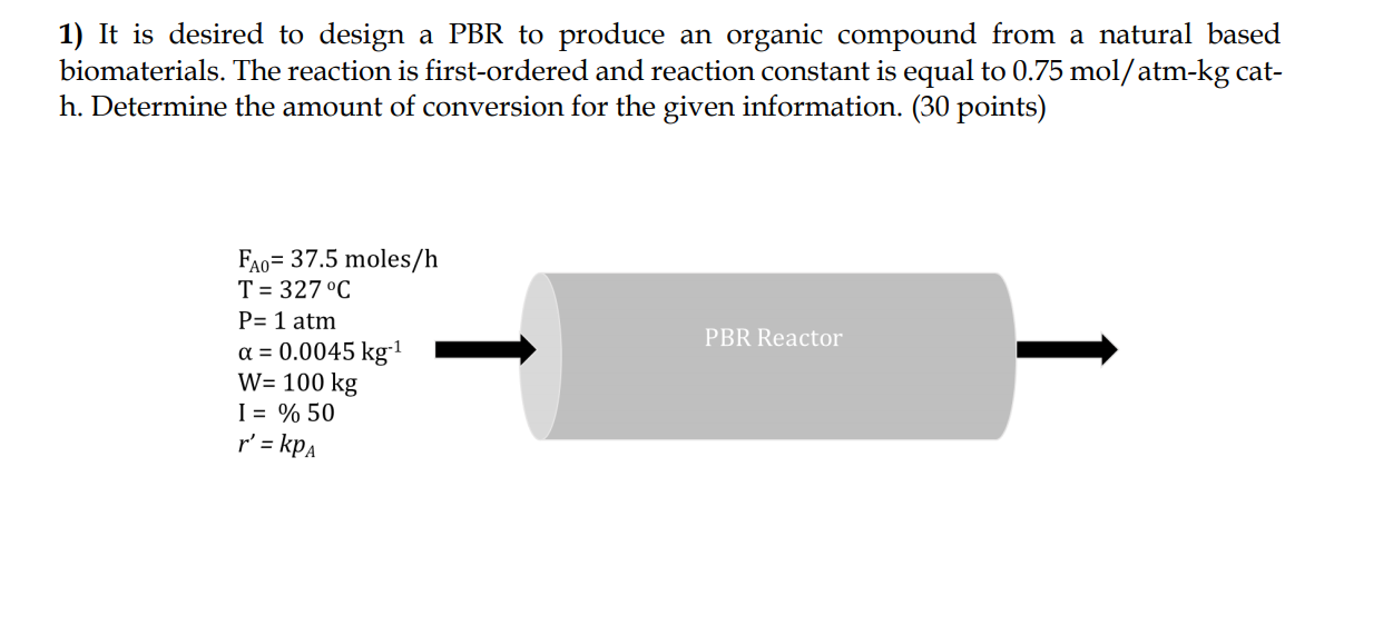 Solved 1) It is desired to design a PBR to produce an | Chegg.com
