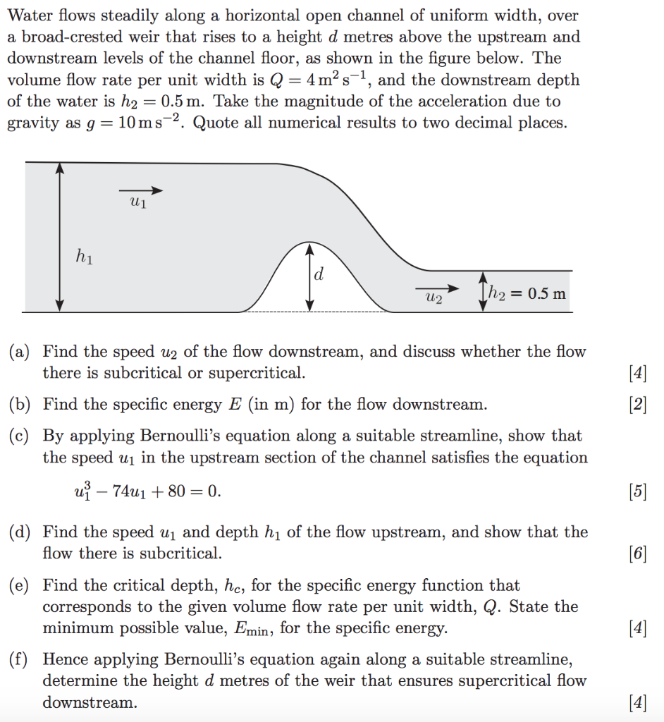Water flows steadily along a horizontal open channel | Chegg.com