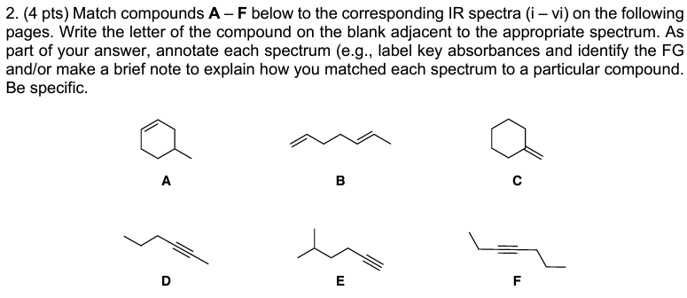 Solved 2. (4 pts) Match compounds A−F below to the | Chegg.com