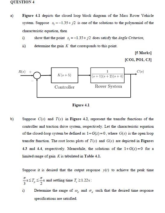 Solved QUESTION 4 a) Figure 4.1 depicts the closed loop | Chegg.com