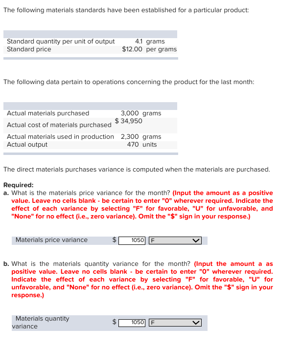 Solved The following materials standards have been | Chegg.com