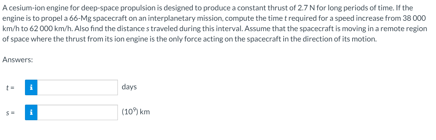 Solved A cesium-ion engine for deep-space propulsion is | Chegg.com
