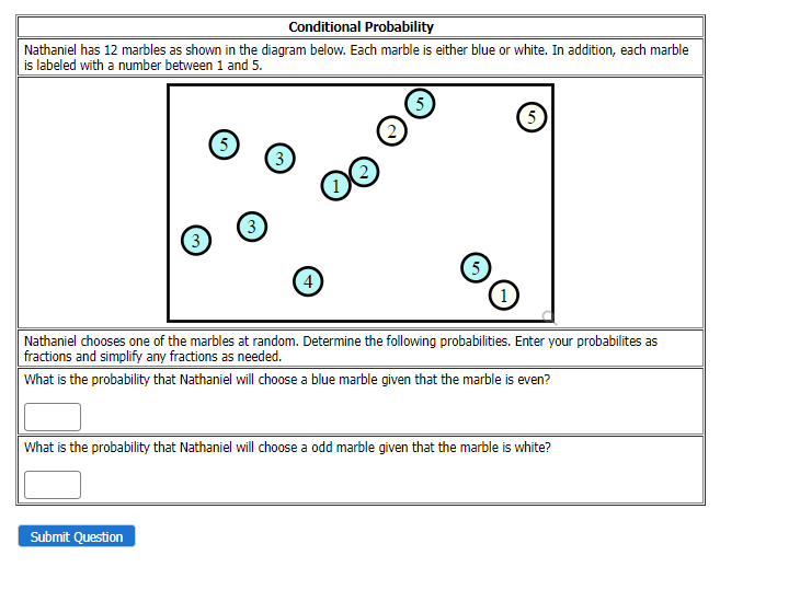 Solved Conditional Probability Nathaniel has 12 marbles as | Chegg.com