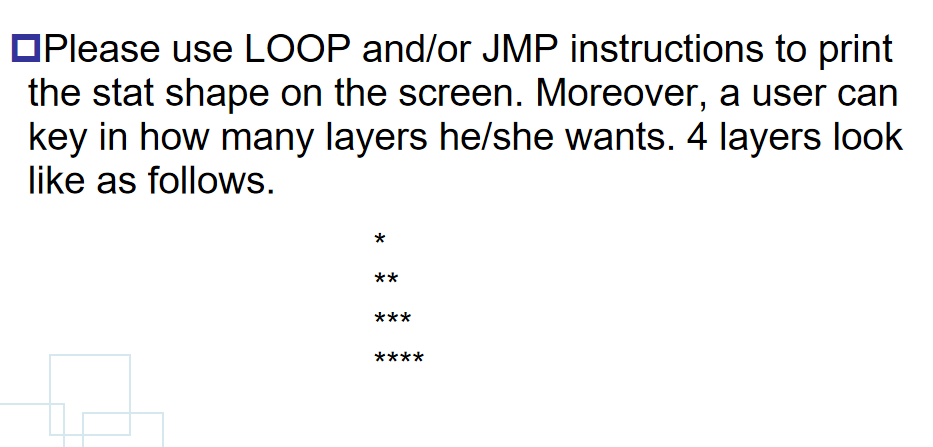 Solved OPlease use LOOP and/or JMP instructions to print the | Chegg.com