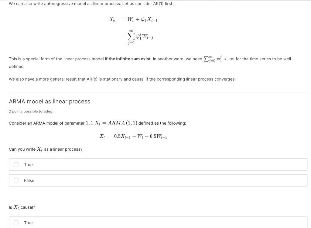 Solved We can also write autoregressive model as linear | Chegg.com