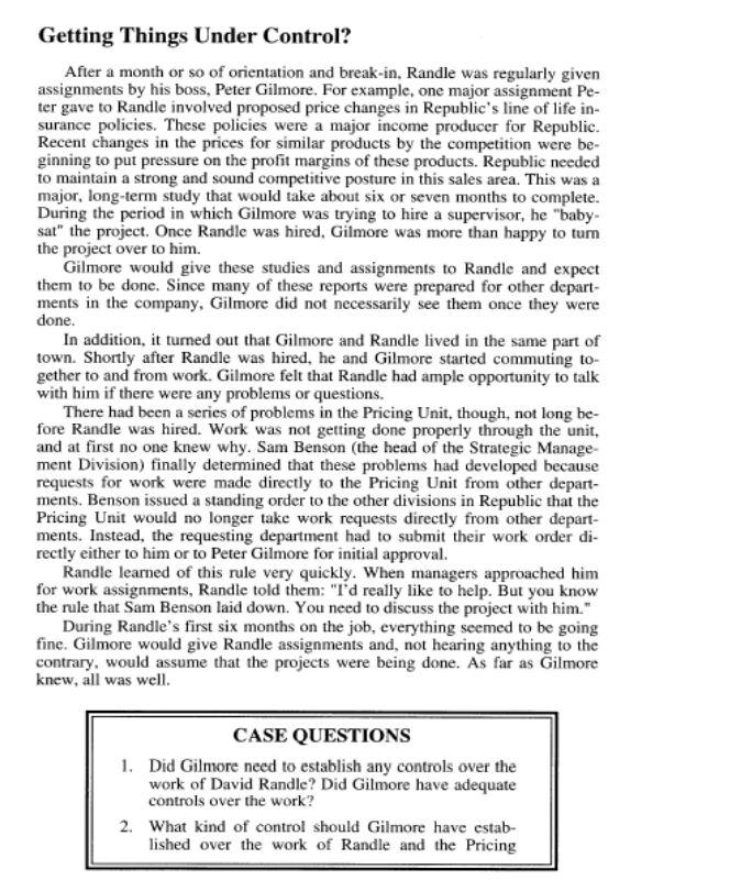 Solved Getting Things Under Control? After a month or so of | Chegg.com