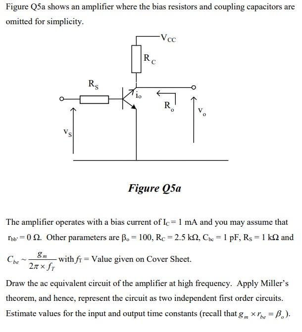 Solved Figure Q5a shows an amplifier where the bias | Chegg.com