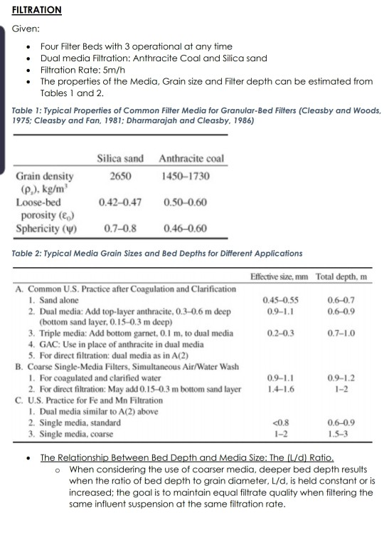 FILTRATION Given: • • • • Four Filter Beds with 3 | Chegg.com