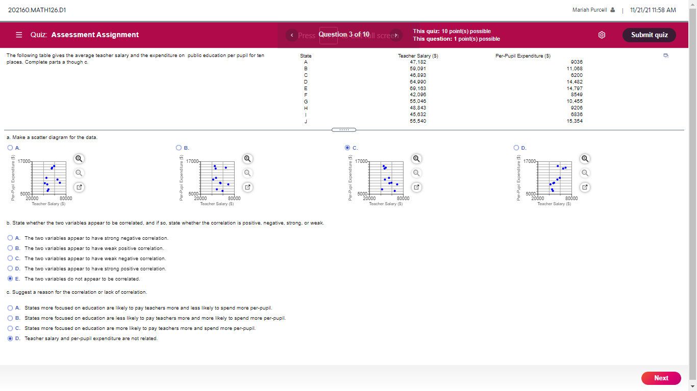 Solved 202160.MATH126.D1 Mariah Purcell & 11/21/21 11:58 AM | Chegg.com