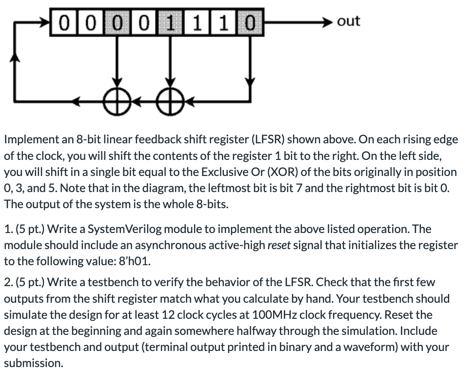 Solved Implement an 8-bit linear feedback shift register | Chegg.com