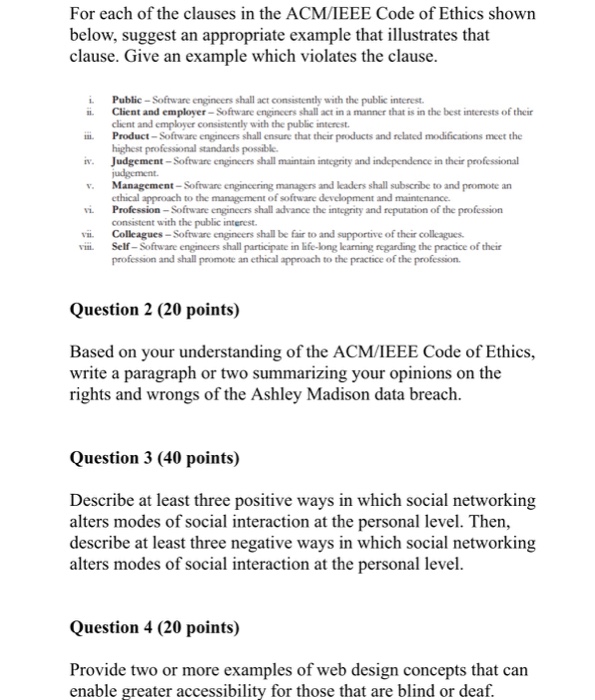 Solved For each of the clauses in the ACM/IEEE Code of | Chegg.com