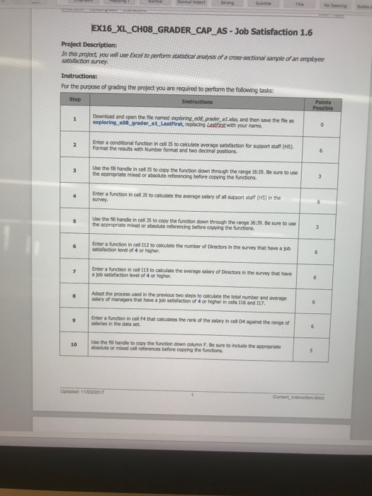 Solved Strong No Spacing S EX16 XL CHO8 GRADER CAP AS-Job | Chegg.com