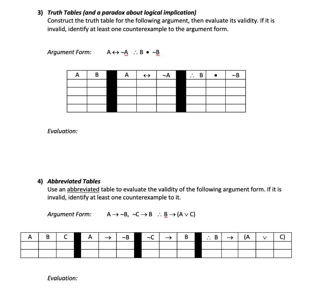 3) Truth Tables (and a paradox about logical | Chegg.com