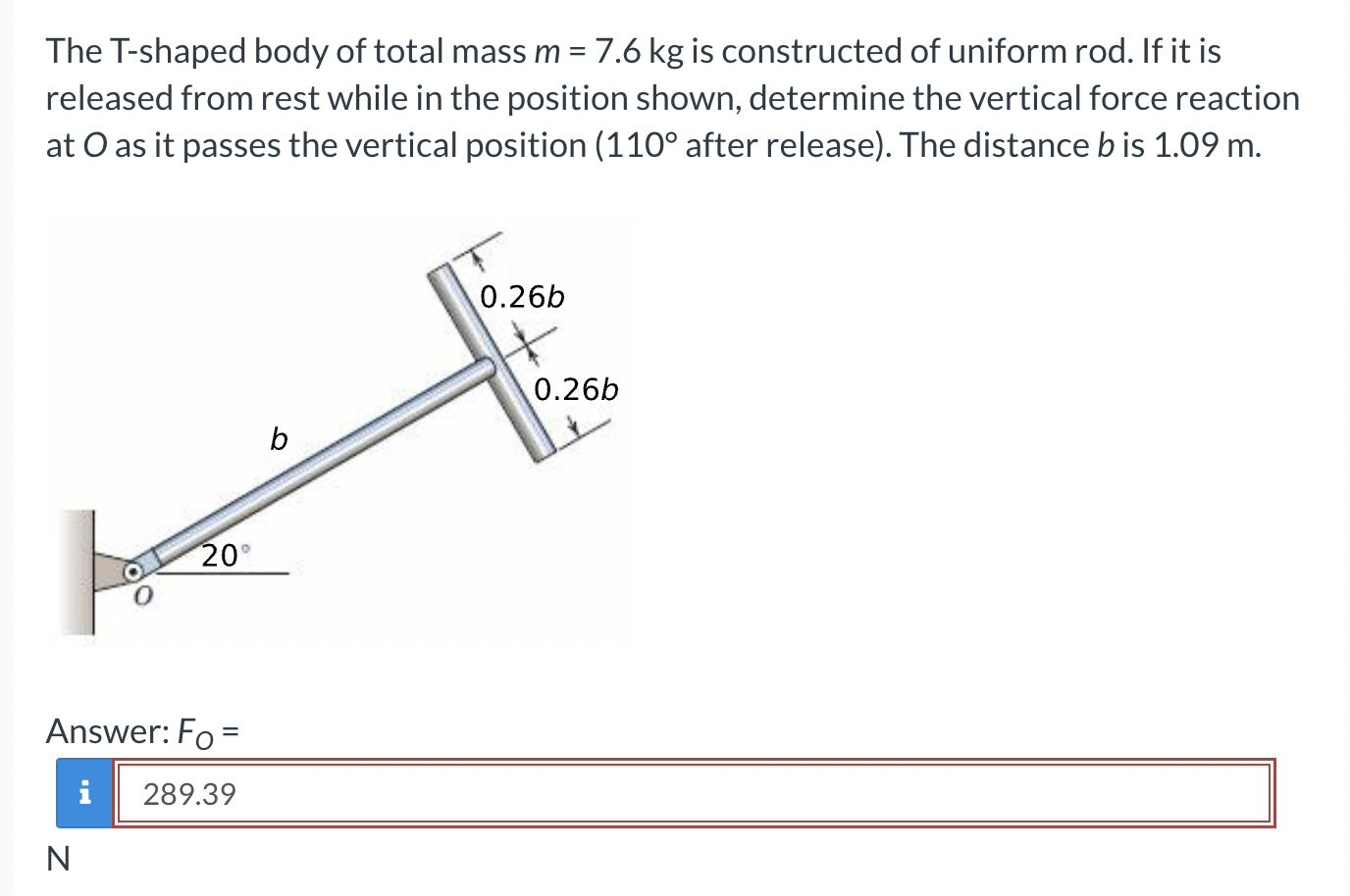Solved The T-shaped body of total mass m=7.6 kg is | Chegg.com