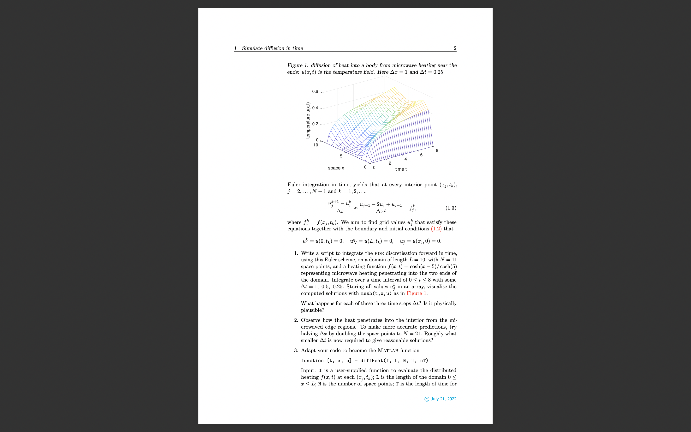 1 Simulate diffusion in time Let's solve the | Chegg.com