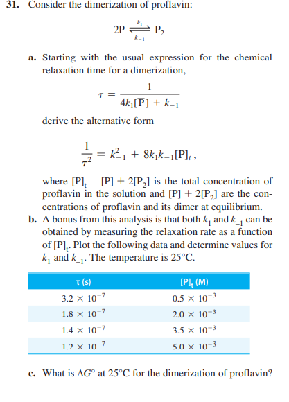 31. Consider the dimerization of proflavin: 2P P2 a. | Chegg.com