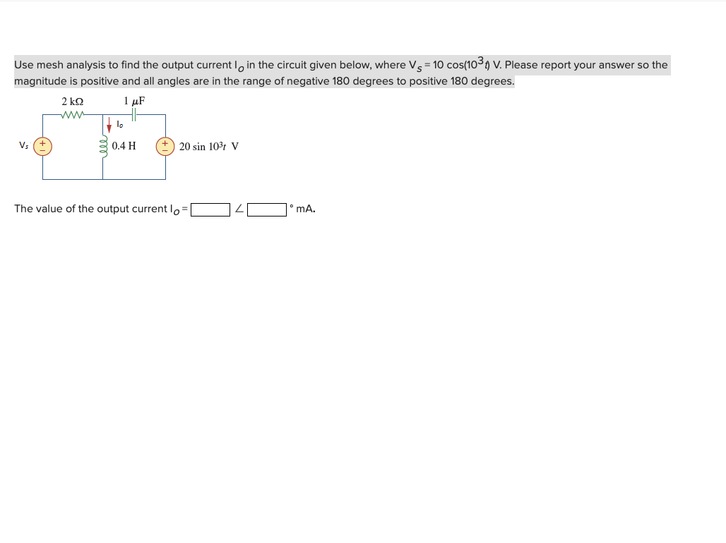 Solved Use mesh analysis to find the output current IO in | Chegg.com