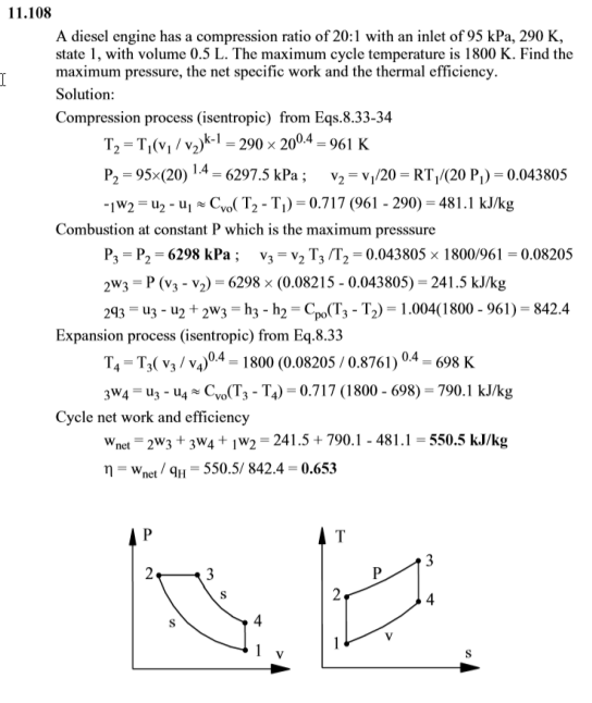 Solved A diesel engine has a compression ratio of 20:1 with | Chegg.com