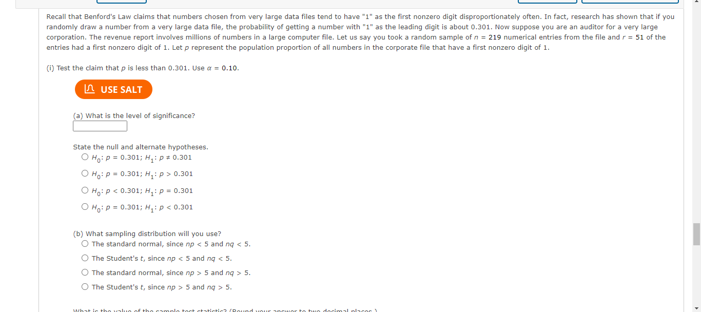 Solved eecall that Benford's Law claims that numbers chosen | Chegg.com