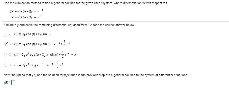 Solved Use the elimination method to find a general solution | Chegg.com