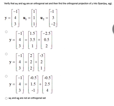Solved Verify that u1 and u2 are an orthogonal set and then | Chegg.com