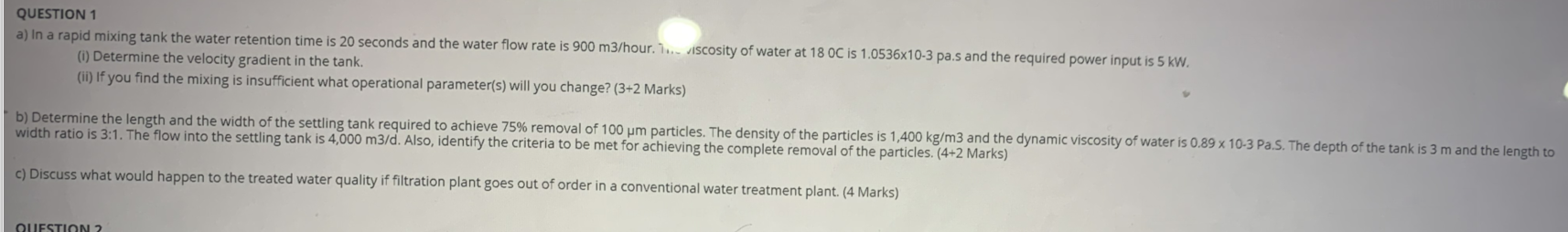 Solved QUESTION 1 a) In a rapid mixing tank the water | Chegg.com
